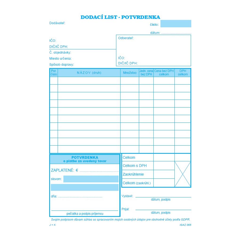 Dodací list A5 s DPH s potvrdenkou samoprepis Igaz | Lamitec.sk
